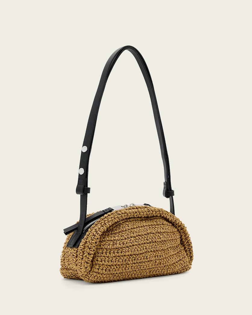 Rosalie Arc Woven Crossbody Bag Biscuit Brown | ALLSAINTS